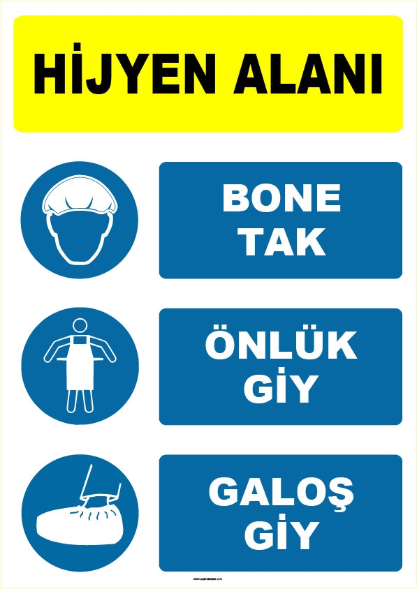 Hijyen Alanı, Bone Tak, Önlük Giy, Galoş Giy levhası
